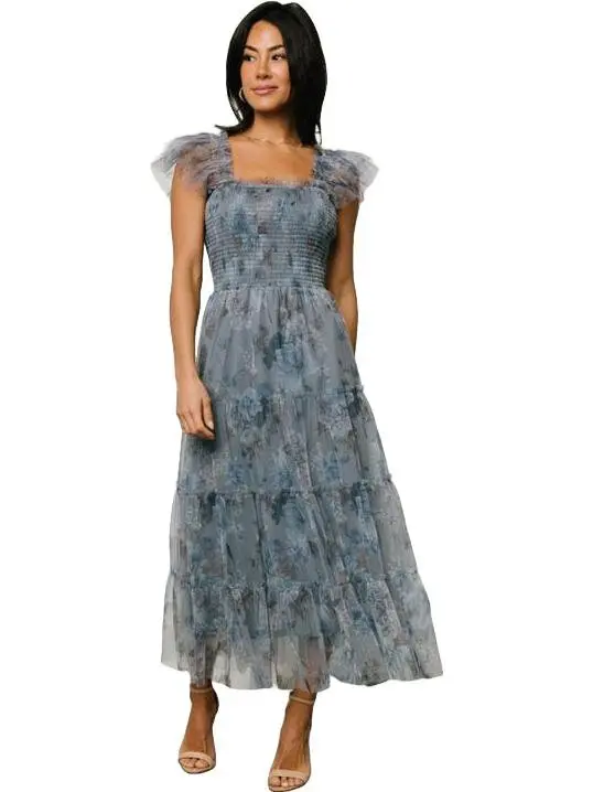 BALTIC BORN Clementine Tulle Midi Dress - Dusty Blue Floral