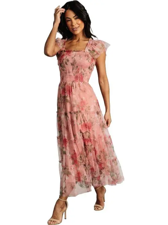BALTIC BORN Clementine Tulle Midi Dress - Pink Rose Floral