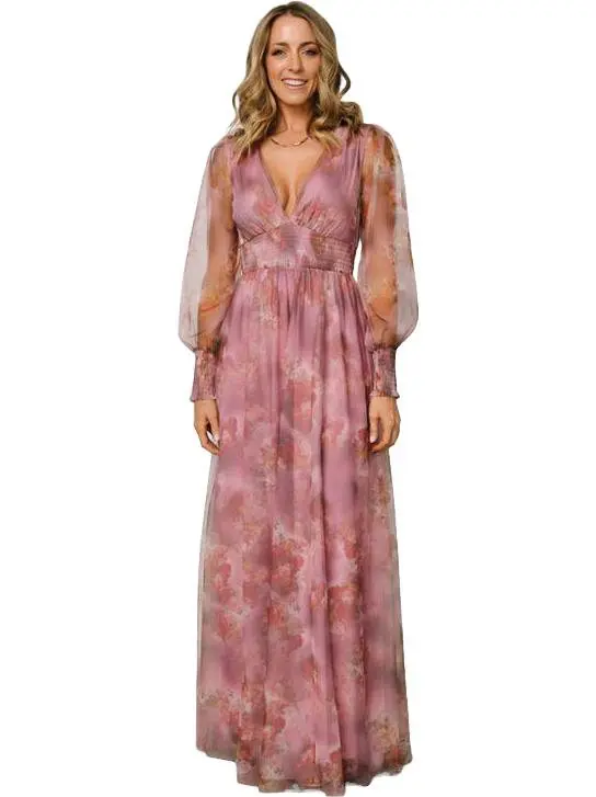 BALTIC BORN Layla Tulle Maxi Dress - Dusty Orchid Floral