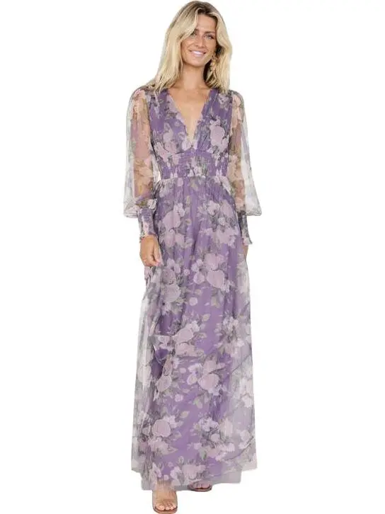 BALTIC BORN Layla Tulle Maxi Dress - Lavender + Blush Floral