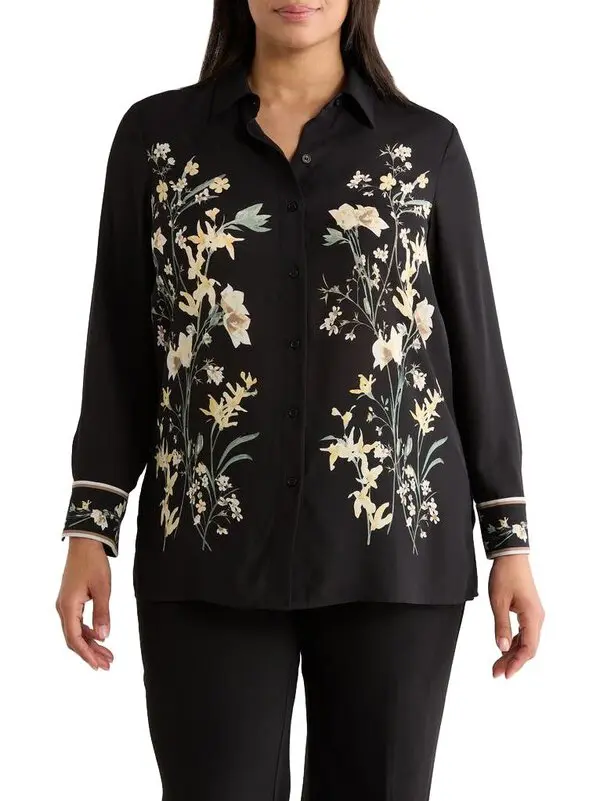 Anne Klein Floral Button-up Shirt - Anne Black Multi