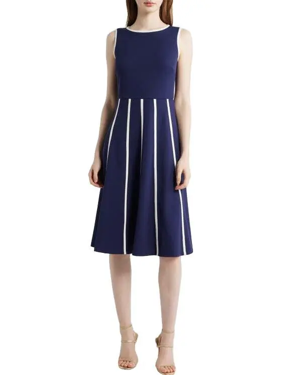 Anne Klein Sleeveless Fit & Flare Dress - Deep Navy/white Dove