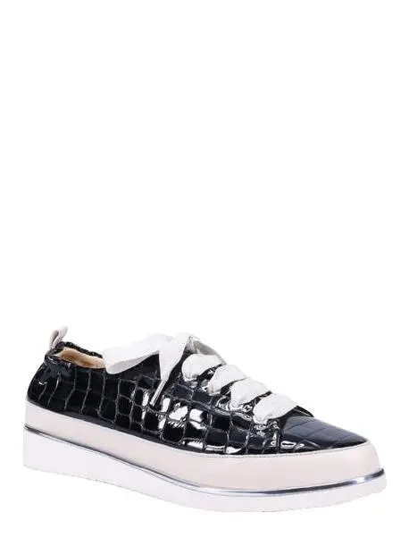 Ron White Novella Avara Croc Embossed Leather Sneakers - Onyx