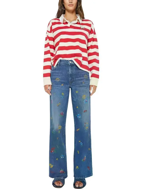 MOTHER Boxy Match Striped Long-sleeve Polo Shirt - Red