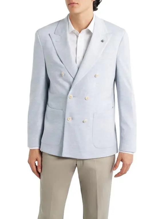 JACK VICTOR Hall Comfortwear™ Mélange Knit Wool Double Breasted Blazer - Light Blue