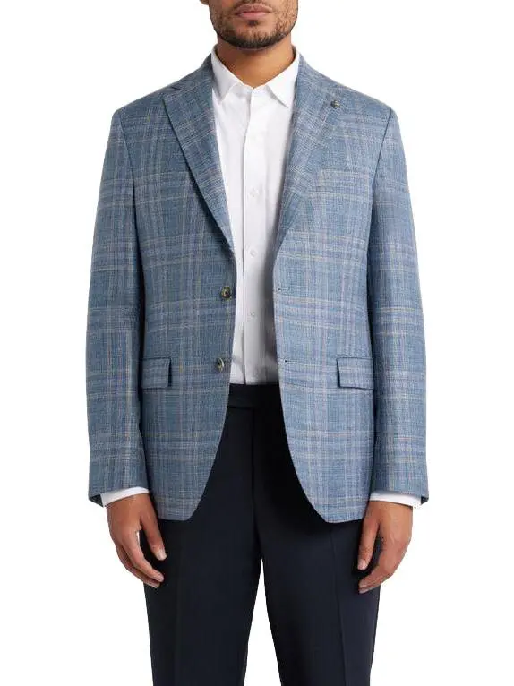 JACK VICTOR Midland Contemporary Fit Plaid Sport Coat - Mid Blue