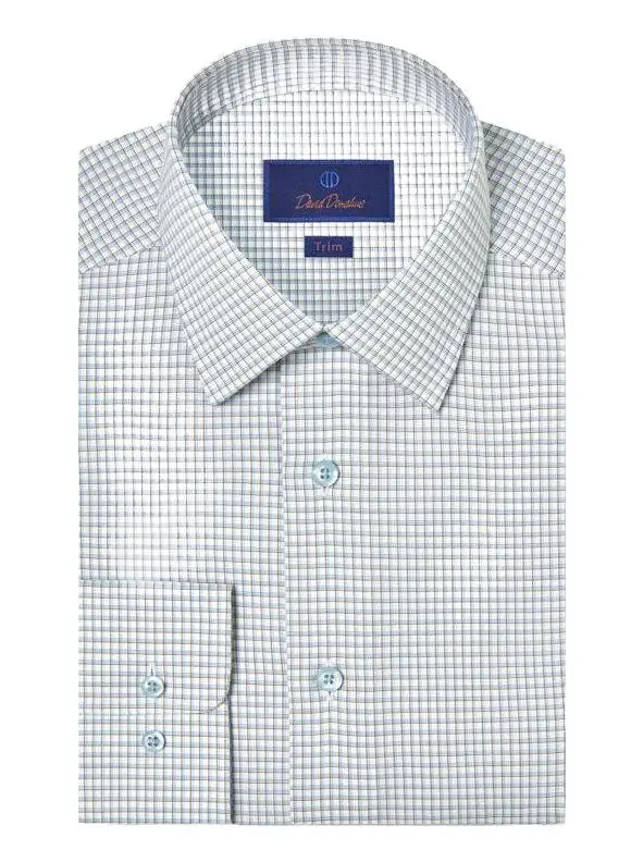 David Donahue Trim Fit Check Cotton Dobby Dress Shirt - White/chocolate