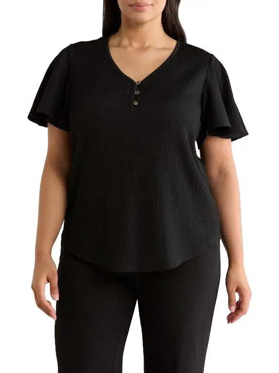 Anne Klein Flutter Sleeve V-neck T-shirt - Anne Black