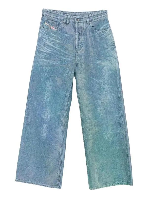 DIESEL® Logo Patch Wide Leg Jeans - Blue