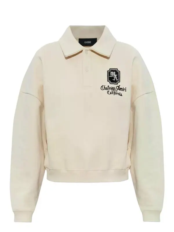 Amiri Ma Chateau Embroidered Cotton Polo Top - Neutrals