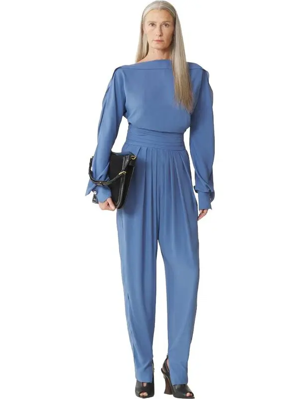 LANVIN Draped Crepe De Chine Pants - Jeanne Blue