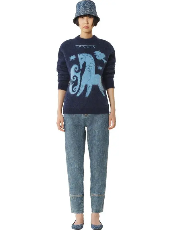 LANVIN Lunar Year Jacquard Mohair Sweater - Navy Blue