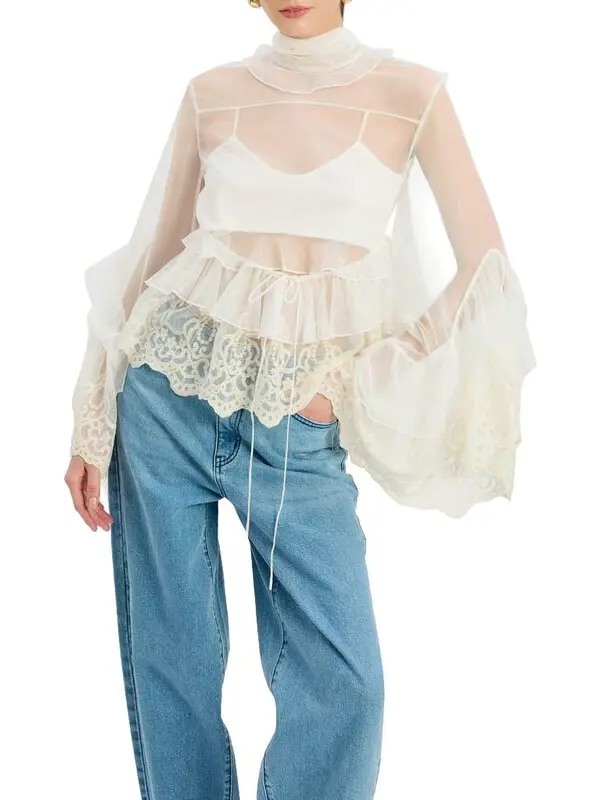 Bardot Anyssa Ruffle Chiffon Babydoll Top - Ivory