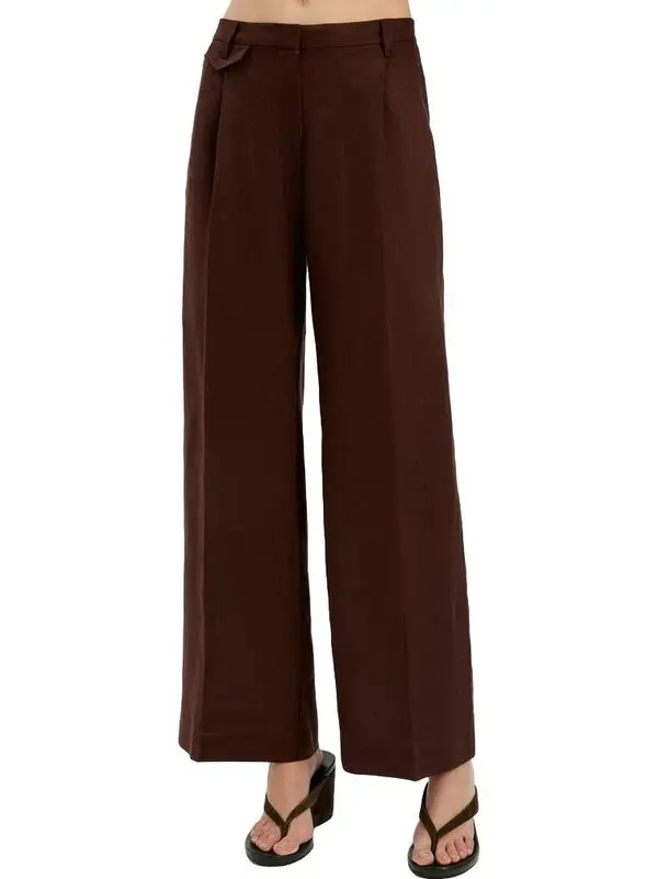 Bardot Geordy Wide Leg Linen Pants - Chocolate