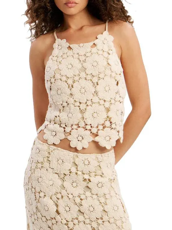 Bardot Veneta Floral Lace Crop Top - Lite Beige