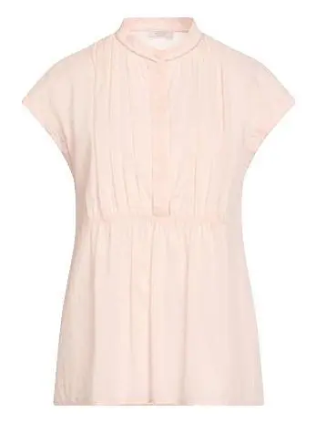 Peserico Short Sleeve Cotton Top With Mandarin Collar - Light Pink