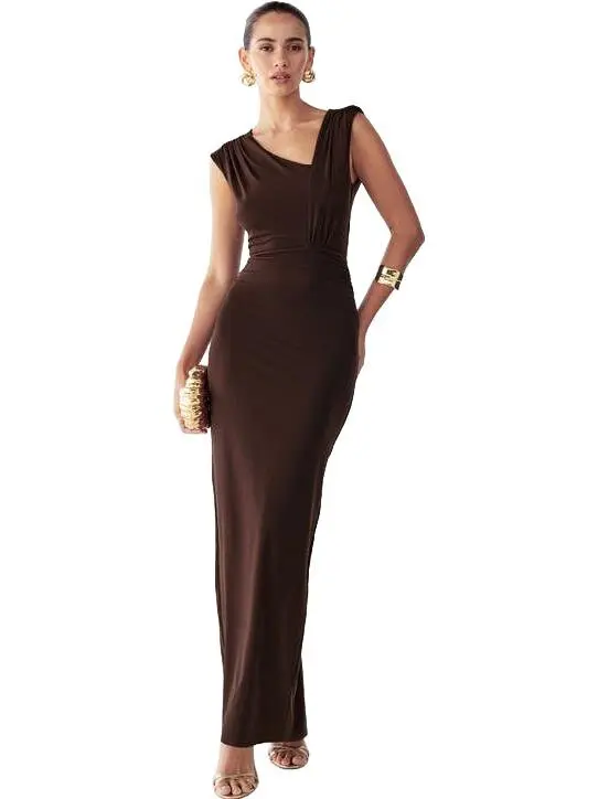 BWLDR Form-fitting Maxi Dress With Asymmetric Neckline - Chocolate