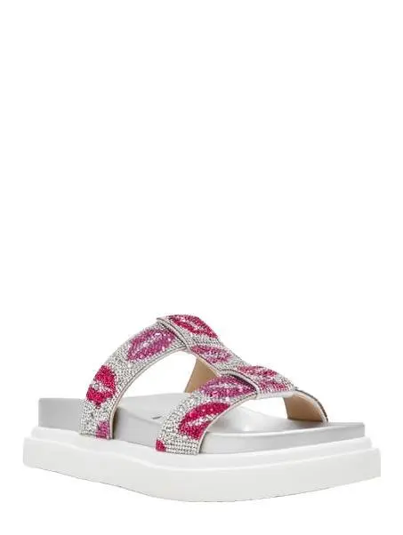 Betsey Johnson Billy Metallic Flatform Slide Sandal - Multi Lips