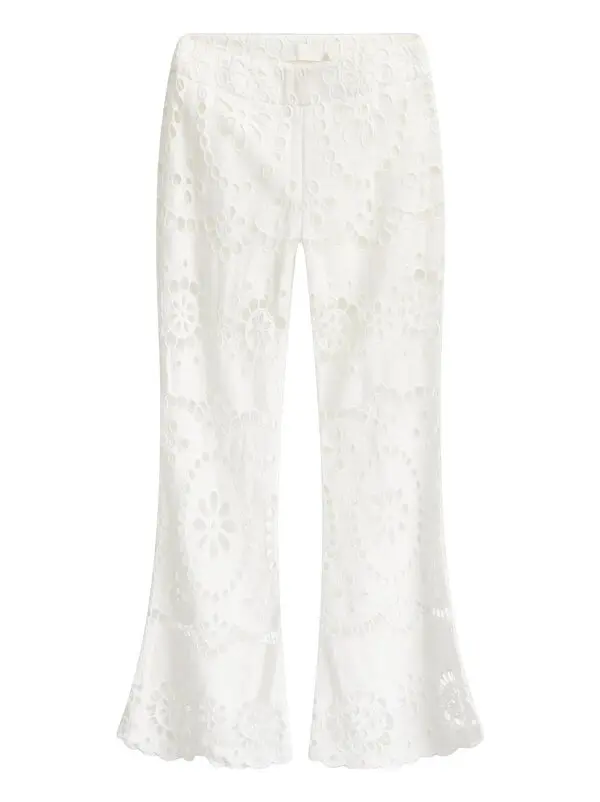 Zimmermann Broderie Anglaise Linen Flared Pants - Ivory