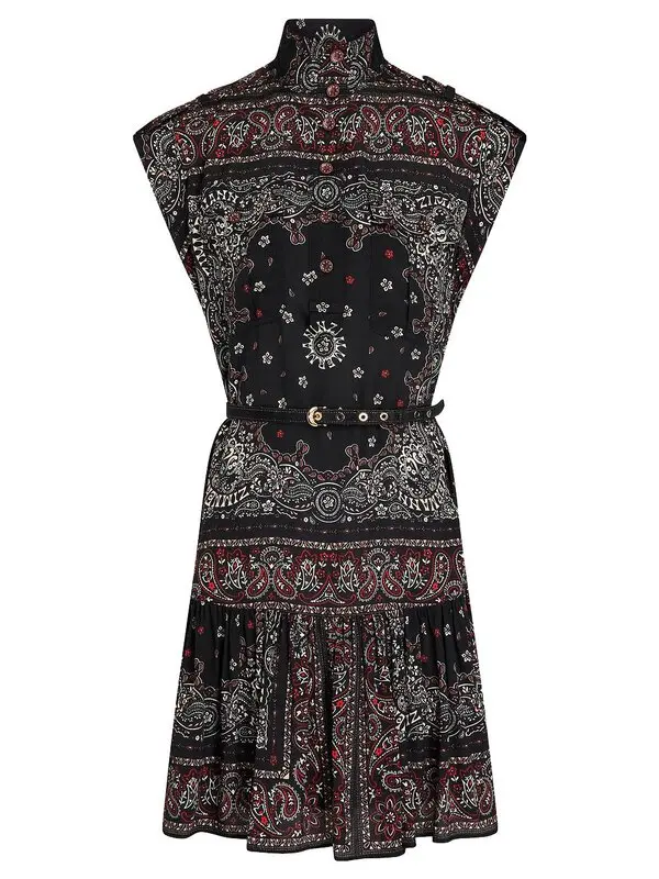 Zimmermann Belted Paisley-print Mini Shirt Dress - Black
