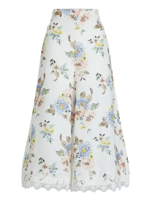 Zimmermann Lace-trimmed Floral-print Linen Culottes - Ivory