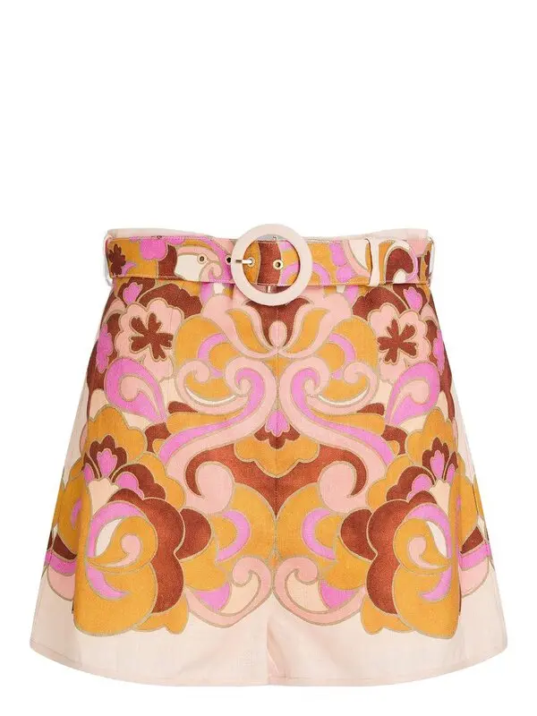 Zimmermann Belted Paisley-print Linen Shorts - Saffron