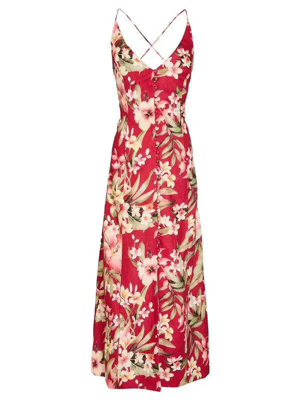 Zimmermann Floral-print Linen Maxi Dress - Crimson