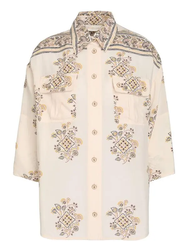 Zimmermann Printed Crepe De Chine Shirt - Cream
