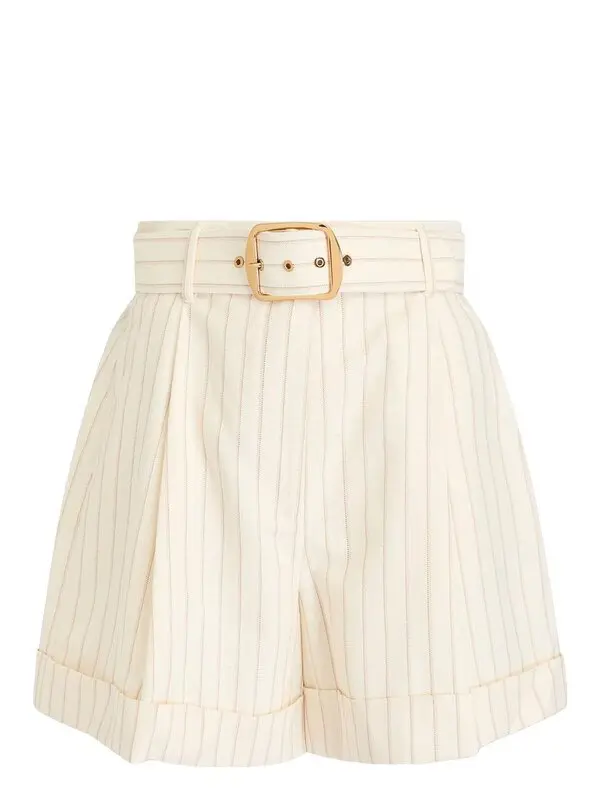 Zimmermann Belted Striped Jacquard Shorts - Cream