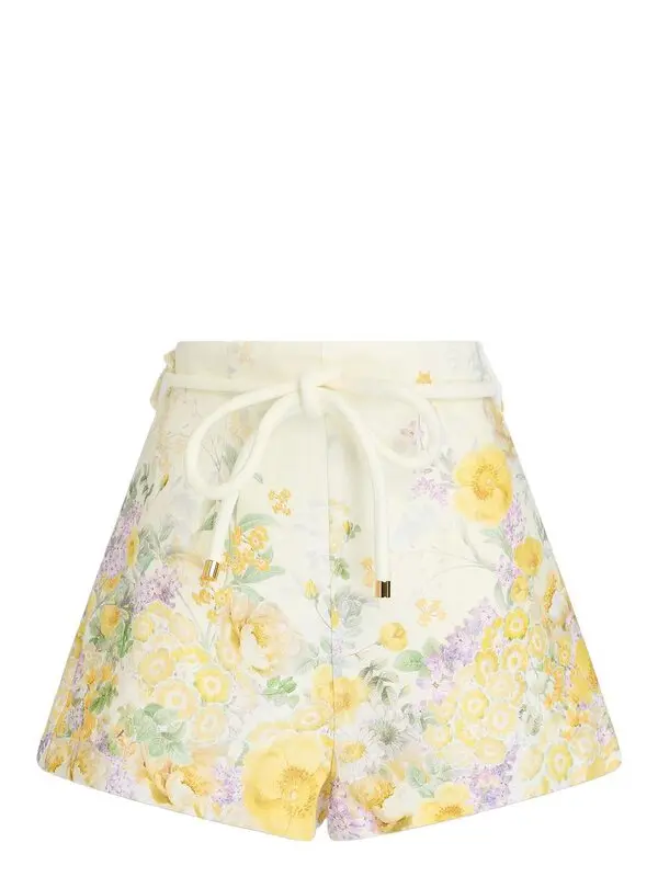 Zimmermann Floral-print Linen Shorts - Light Green