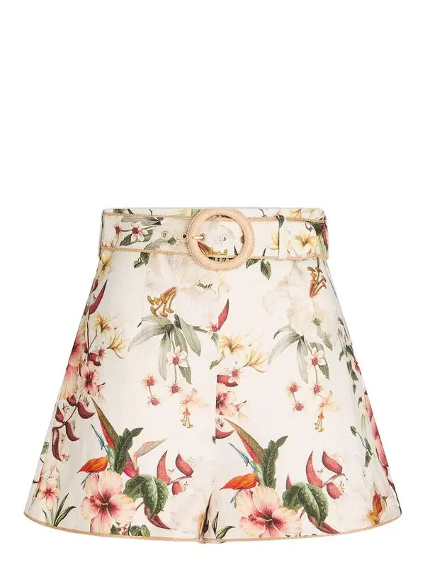 Zimmermann Lexi Belted Floral-print Linen Shorts - Ivory