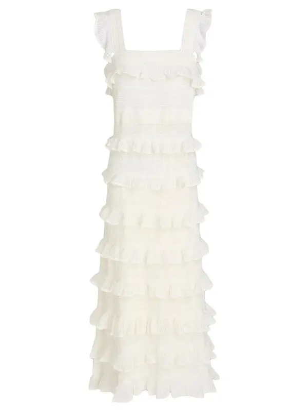 Zimmermann Ruffled Pointelle And Crochet-knit Midi Dress - Ivory