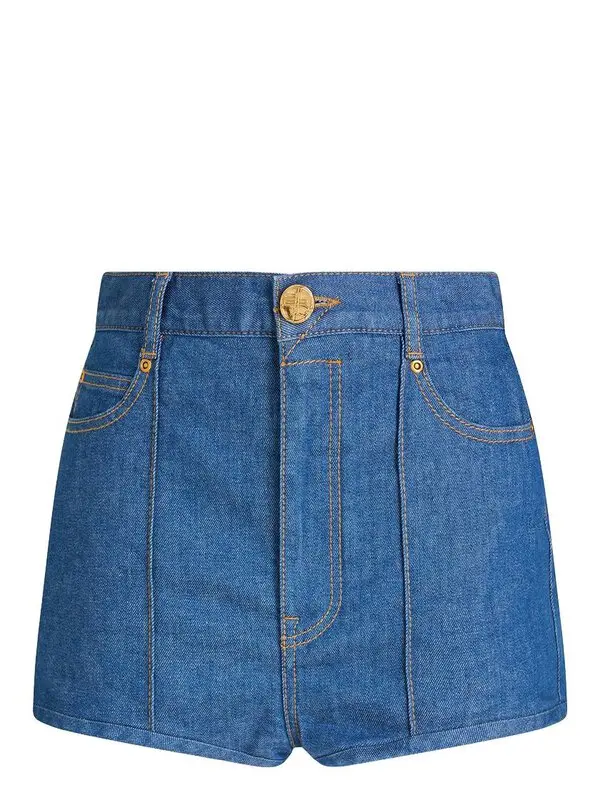 Zimmermann Logo-appliquéd Denim High-rise Shorts - Mid Denim