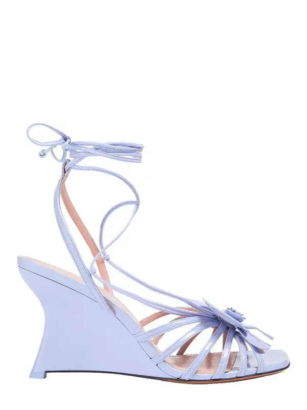 Zimmermann Floral-appliquéd Patent-leather Wedge Sandals - Lavender