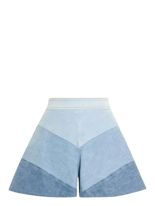 Zimmermann Paneled Denim High-rise Shorts - Light Denim