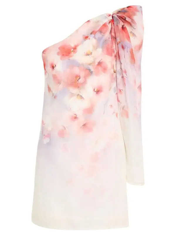 Zimmermann One-shoulder Floral-print Mini Dress - Pastel Pink