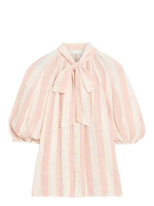Zimmermann Striped Gauze Blouse With Pussy-bow - Pastel Pink