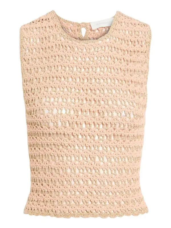 Zimmermann Cropped Metallic Crochet-knit Top - Blush