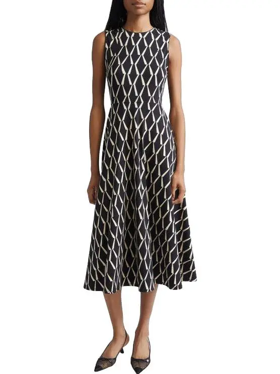 Max Mara Lampara Geo Print Jersey Midi Dress - Black