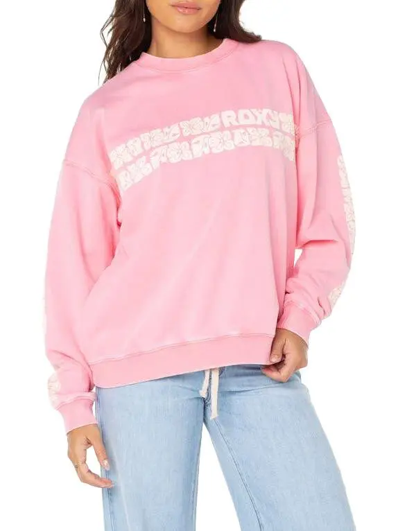 Roxy Lineup Oversize Graphic Sweatshirt - Strbry Pnk