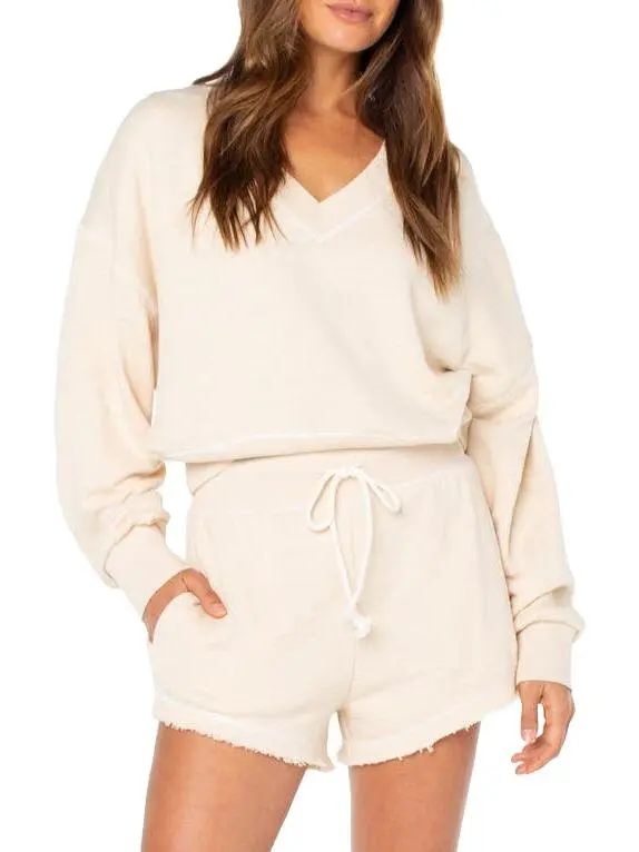Roxy Relaxed Fit V-neck Cotton Sweatshirt - Parchment
