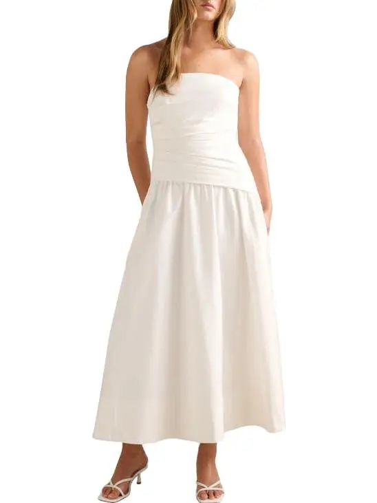 EVER NEW Rumi Ruched Strapless Midi Dress - Porcelain