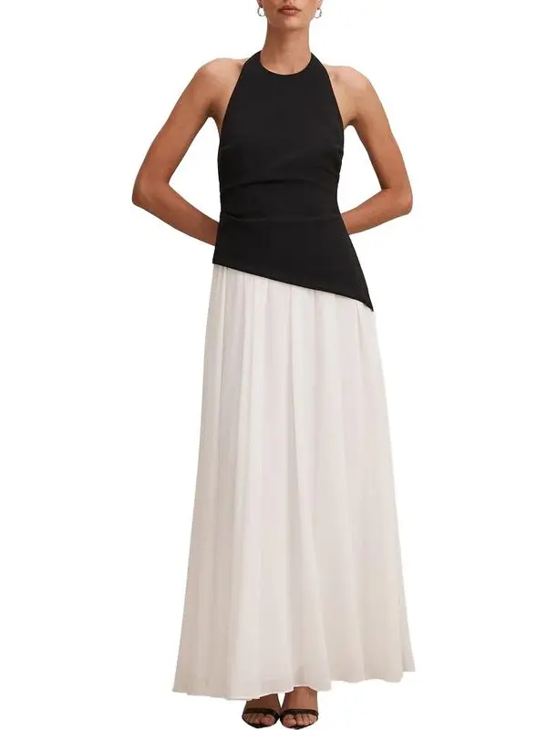 EVER NEW Elise Halter Neck Mixed Media Dress - Monochrome
