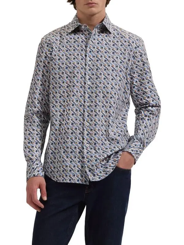 Bugatchi Axel Shaped Fit Geo Print Stretch Cotton Button-up Shirt - Cobalt