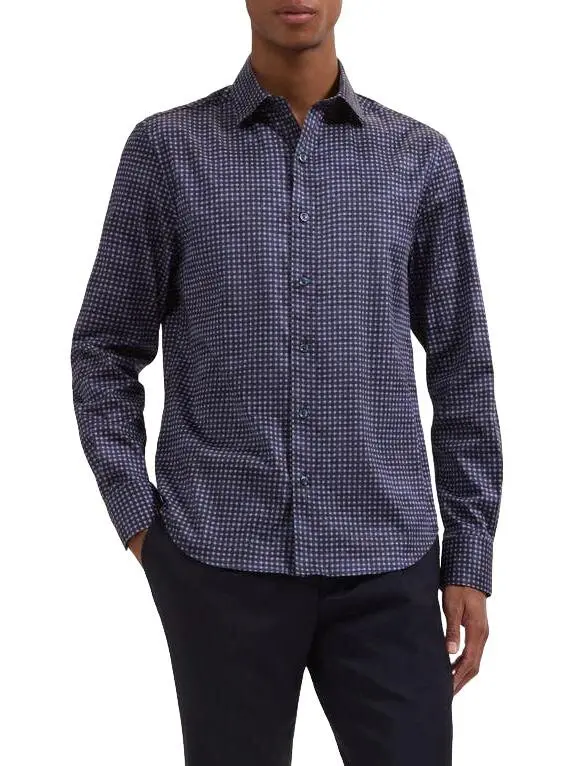 Bugatchi Axel Shaped Fit Geo Floral Stretch Cotton Button-up Shirt - Navy