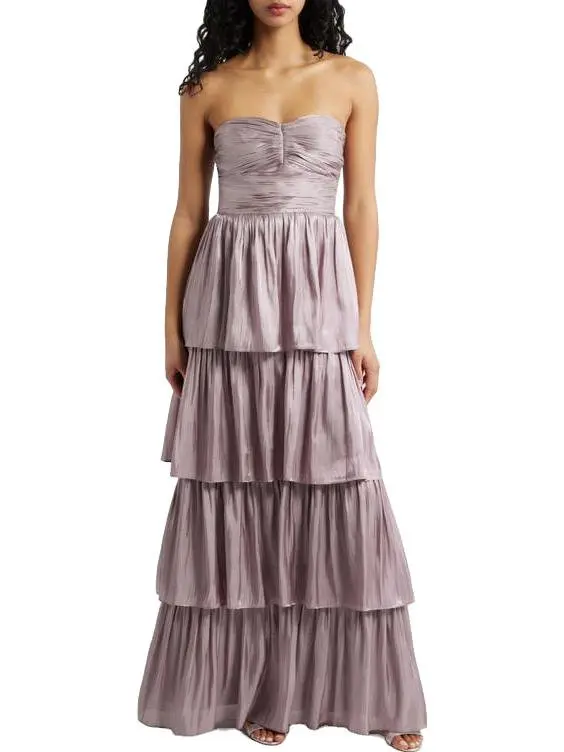 Lulus Bella Tiered Strapless Gown - Dusty Lavender