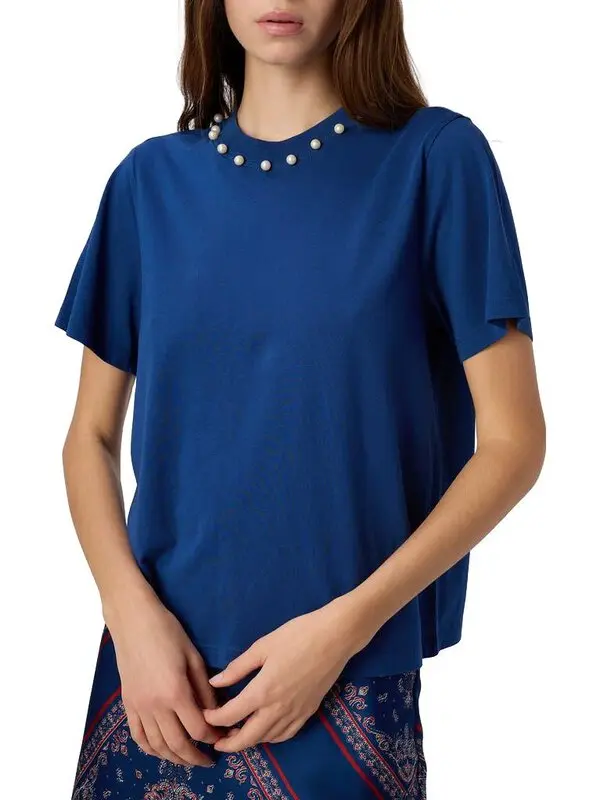 Cami Nyc Mattea Faux Pearl Trim Pima Cotton T-shirt - Sailor