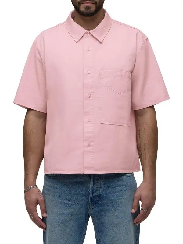 Hudson Jeans Rex Oversize Short Sleeve Cotton Poplin Button-up Shirt - Faded Rose