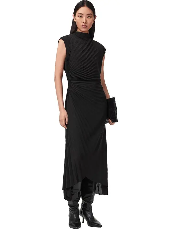 ALLSAINTS Rayanna Pleated Midi Dress - Black
