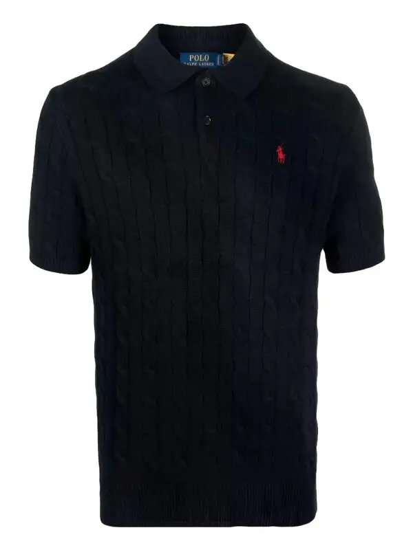 Polo Ralph Lauren Logo-detail Cable-knit Polo Shirt - Blue